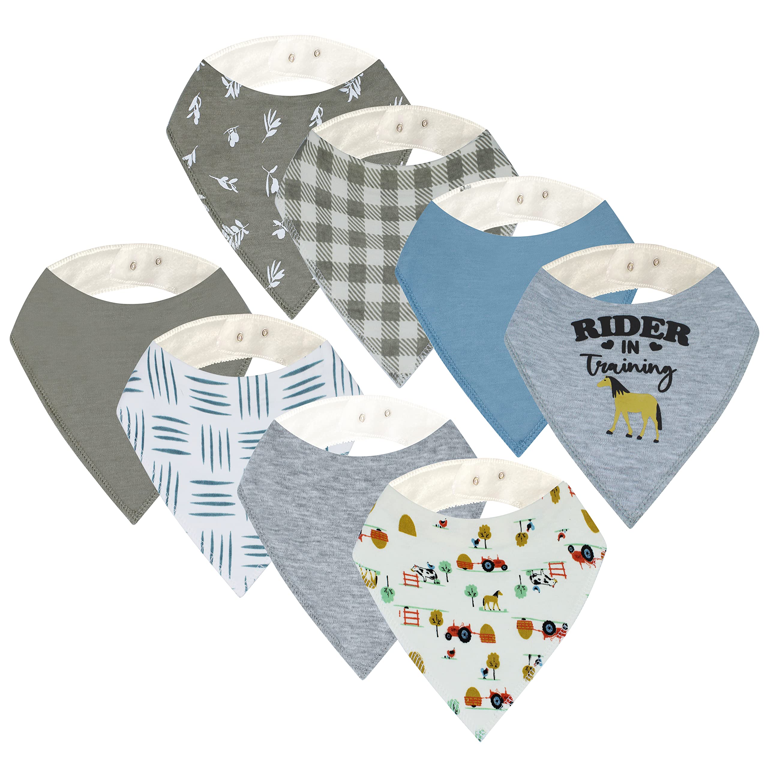 MODERN BABY 8 Pack Bandana Bibs for Boys Drooler Baby Bibs Soft Absorbent