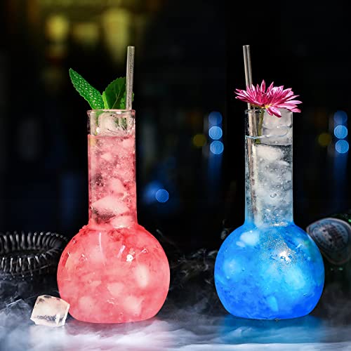 INFTYLE Creative Tube Cocktail Glass Set of 2-14oz Distilling Flask Clear Glass for Cocktail Martini Tequila Margarita for Party, Home Bar or Gift
