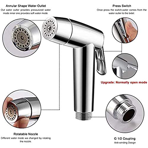 Handheld Bidet Sprayer Toilet Bathroom with Wall Bracket Hose Set, Closestool, Squatting Pan, Water Flower, Floor Cleaning Cloth Diaper for Bathroom Hygiene 3 Set (Note: linker not Included)