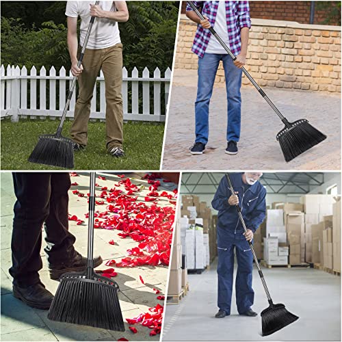 Kphico Heavy Duty Broom,Outdoor/Indoor Commercial Broom,Household Angle Broom with 56" Extendable Long Handle,Perfect for Courtyard Garage Lobby Mall Home Kitchen Room Office Floor Cleaning-Black