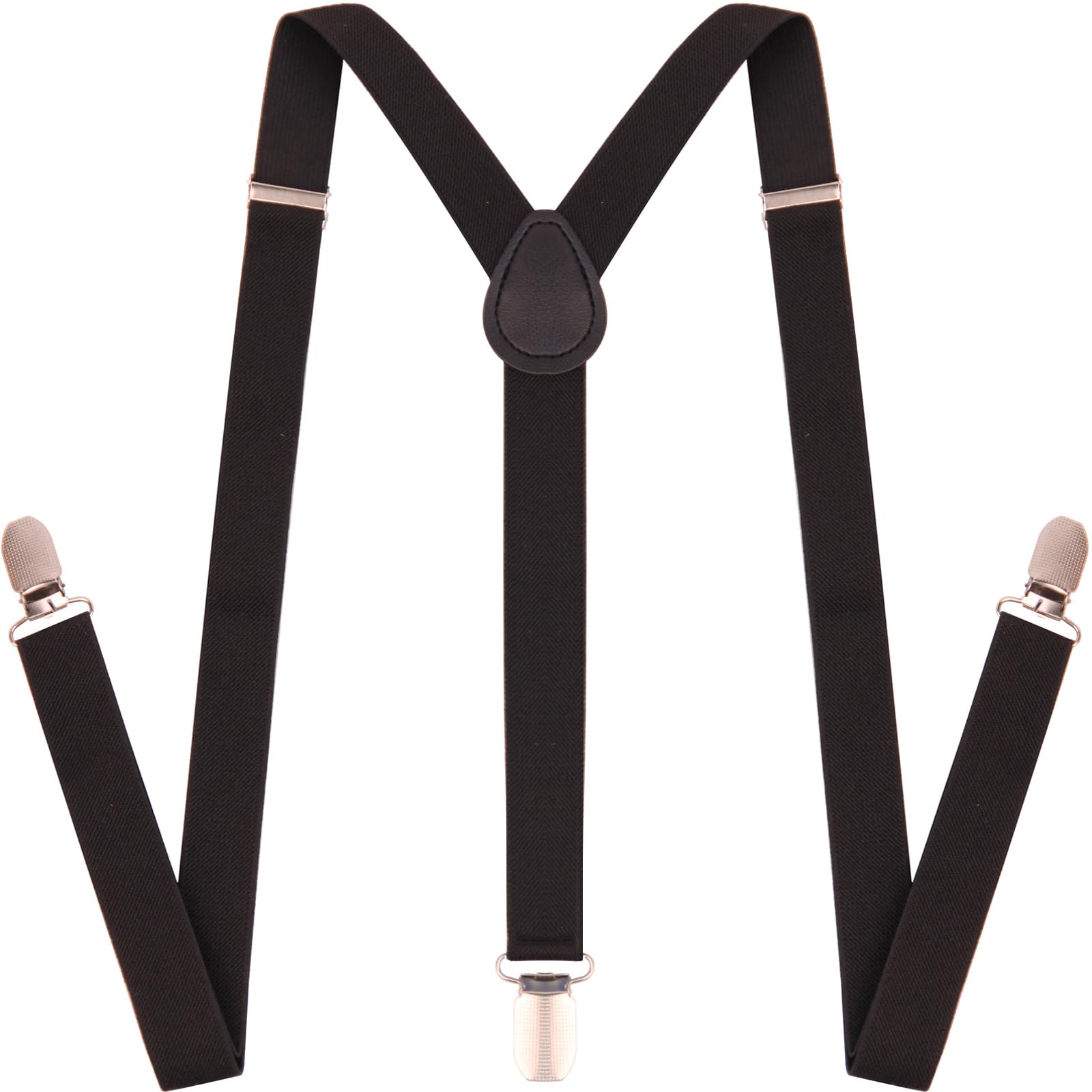 GUCHOL Black Suspenders for Mens with Strong Metal Clips Adjustable Elastic Y Style Leather Heavy Pants Suspender for Wedding&Party (Black)
