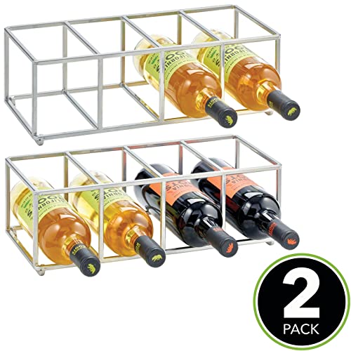 mDesign Stackable, Metal Geometric Free-Standing Water Bottle and Wine Rack Storage Organizer for Kitchen Countertops, Pantry, Fridge - Holds 8 Bottles - 2 Pack - Chrome