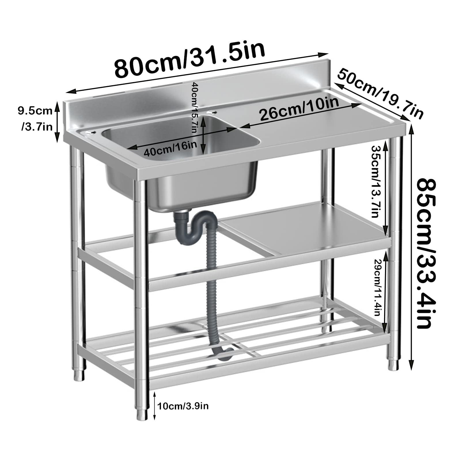 HzaiDanXin, Single Bowl Kitchen Sinks,Outdoor Sink,Outdoor Kitchen Sink,Small Rv Sink,Bar Sink Drop In,Bar Sink With Cutting Board,Laundry Tub,Free Standing Stainless-Steel Single Bowl, 31in