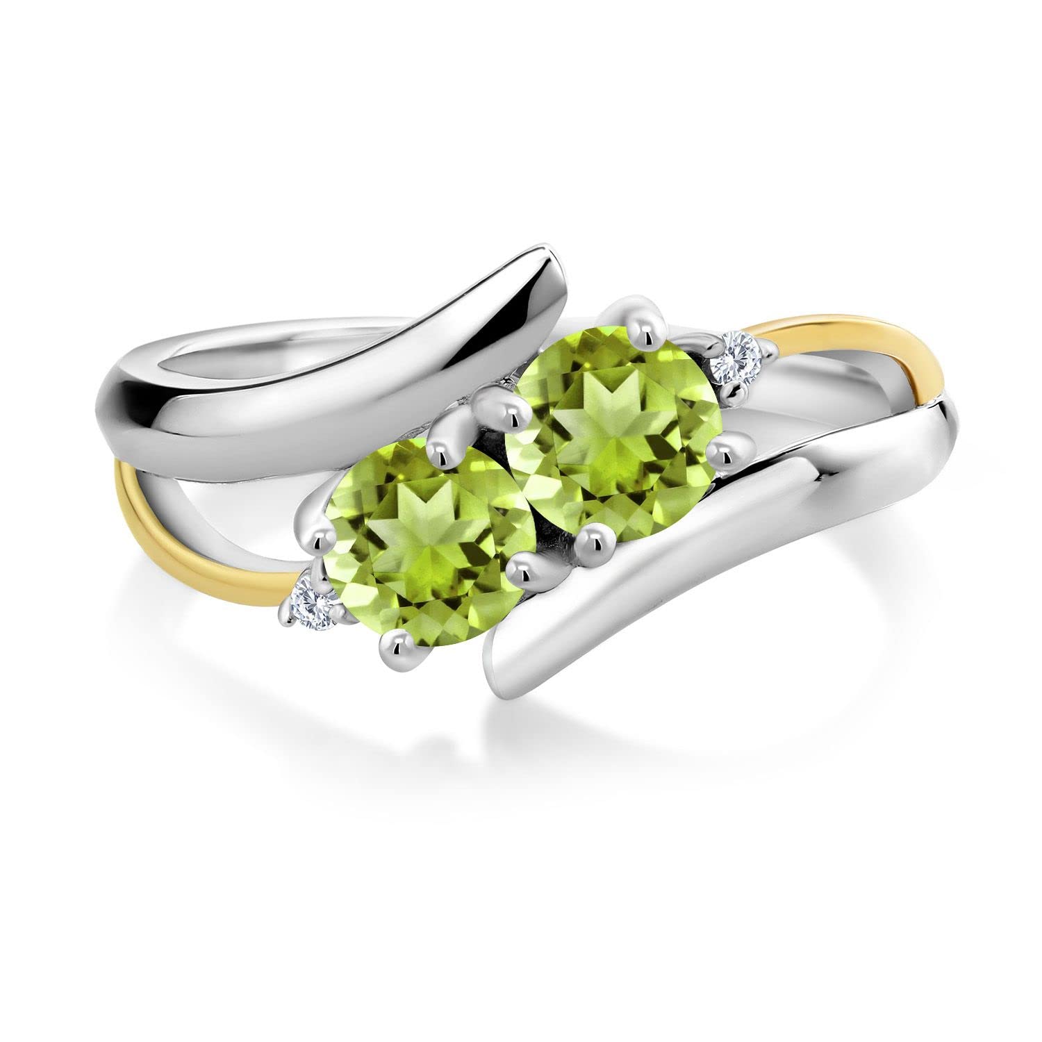 Gem Stone King 925 Sterling Silver and 10K Yellow Gold Green Peridot Ring For Women (1.12 Cttw, Gemstone Birthstone, Available In Size 5, 6, 7, 8, 9)