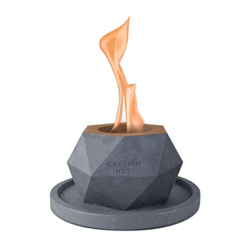 Kante Concrete Tabletop Fire Pit with 7.2" Dark Gray Base, Ethanol Fire Pit for Indoor&Outdoor, Portable Rubbing Alcohol Tabletop Fire Bowl, Mini Fireplaces for Smores Maker (Diamonds Style)