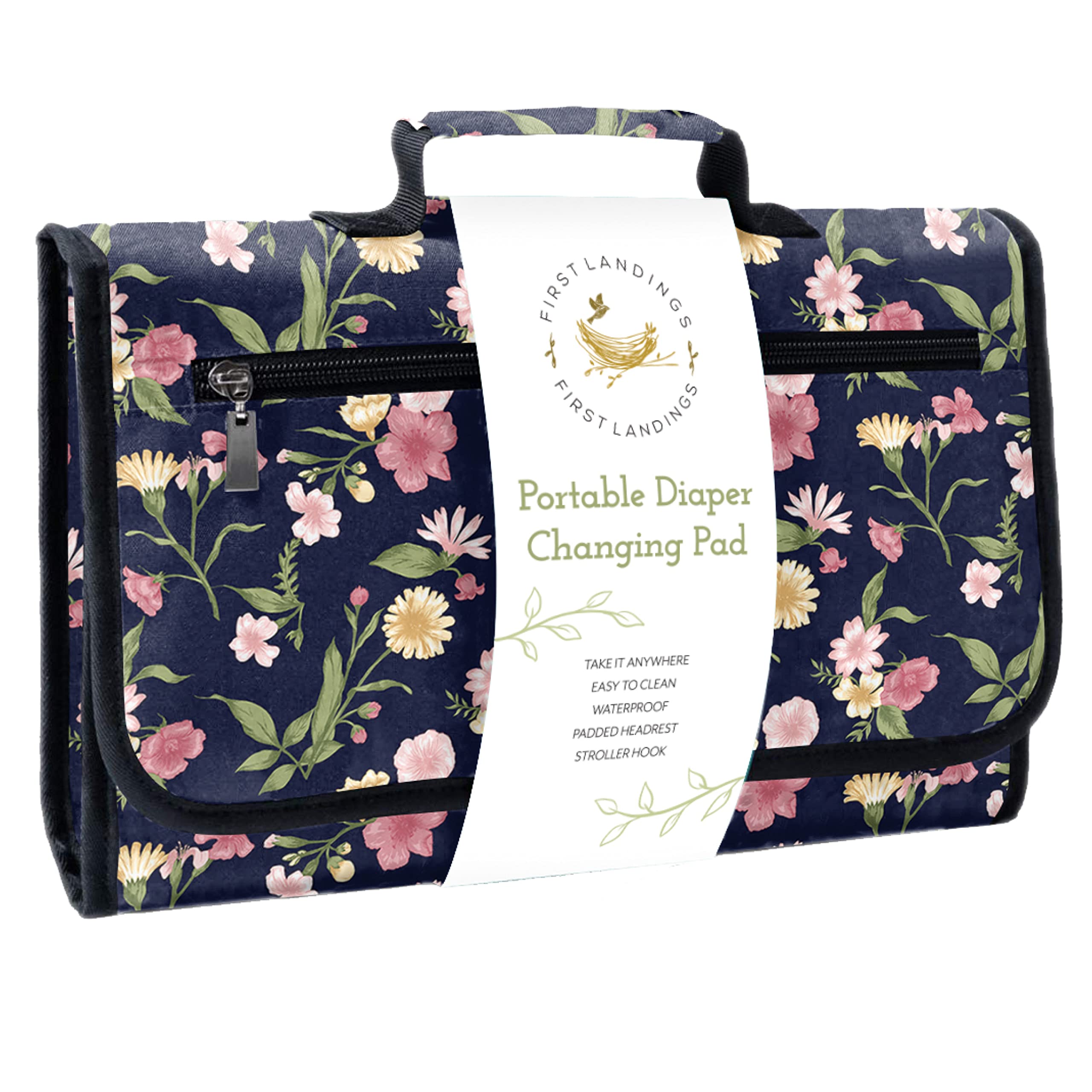 First Landings Portable Diaper Changing Pad - Convenient Travel Changing Pad and Wipe Holder - Portable Changing Pad - Grey