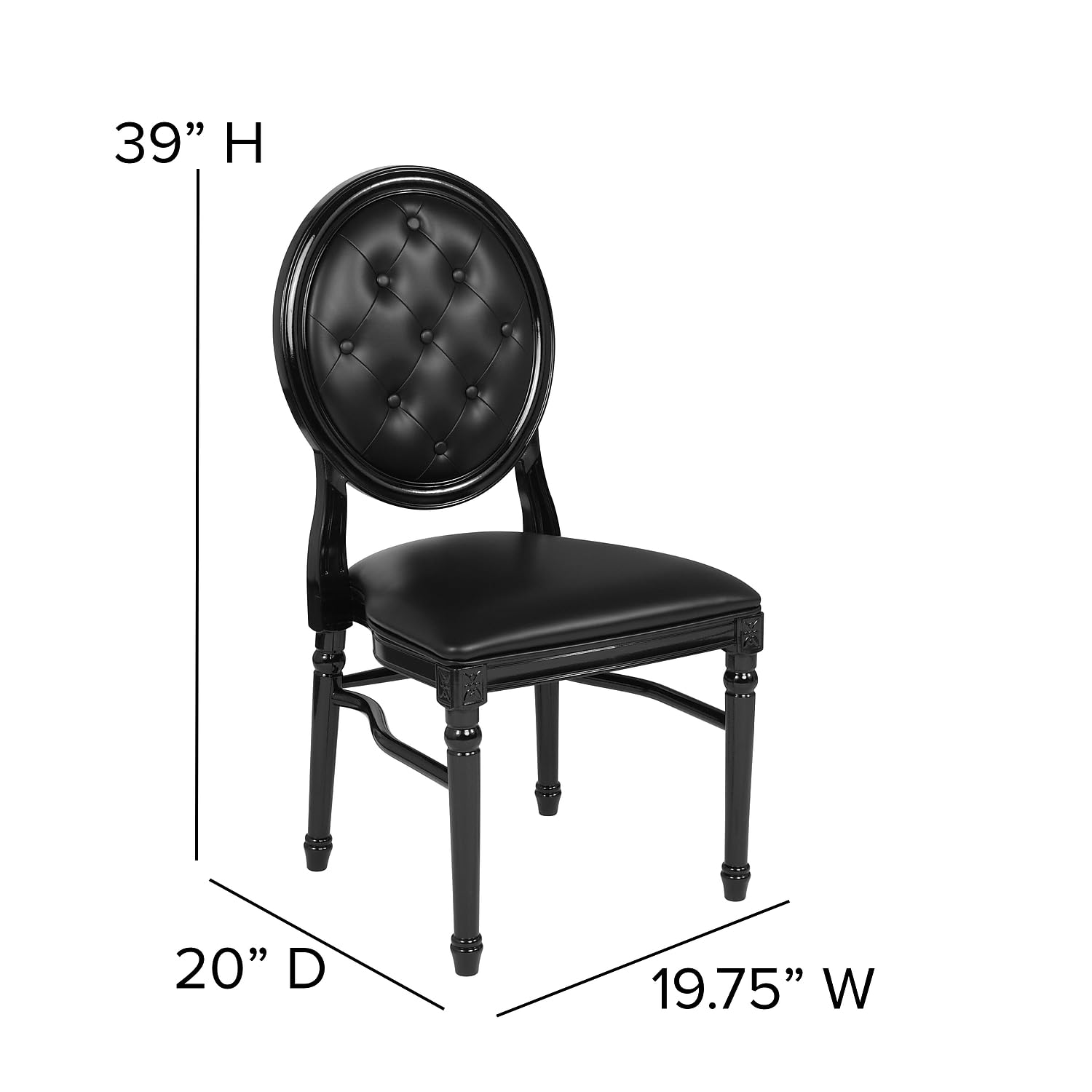 Flash Furniture HERCULES Series 900 lb. Capacity King Louis Chair with Transparent Back, Black Vinyl Seat and Black Frame