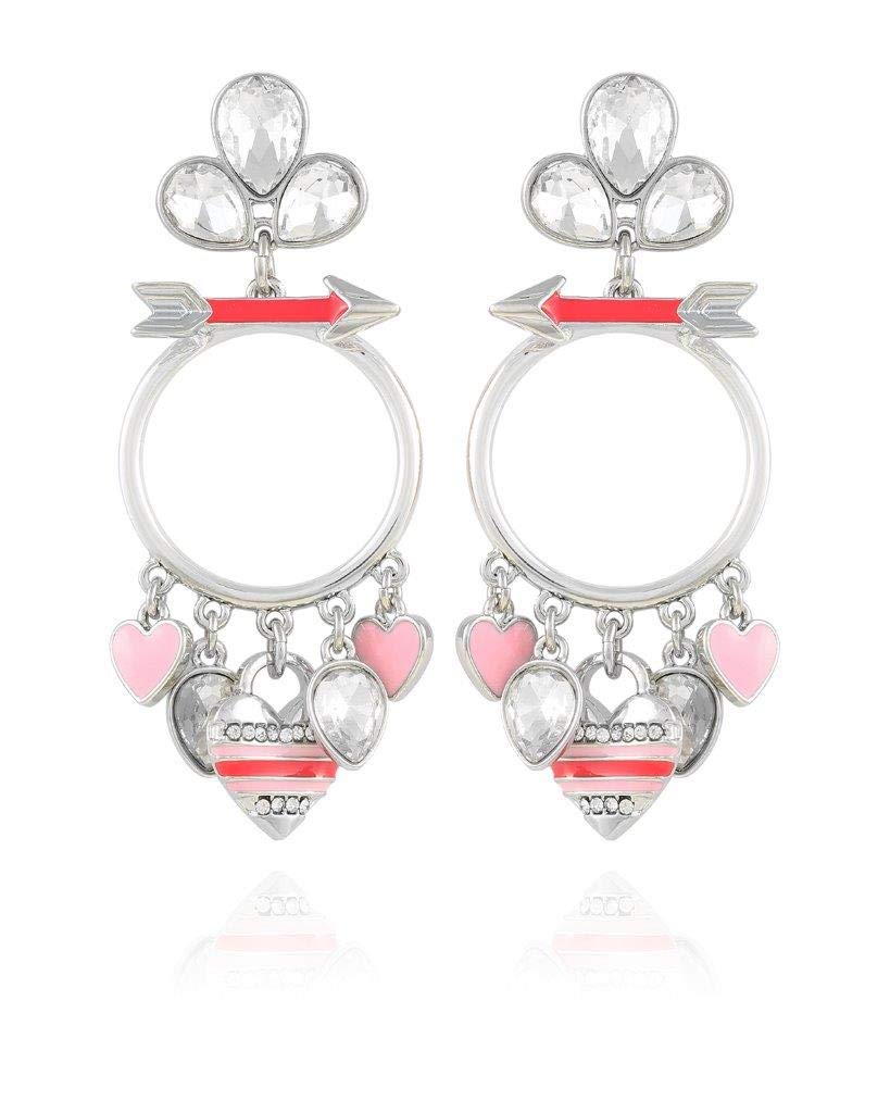GUESS Silvertone Arrow and Heart Charm Earrings