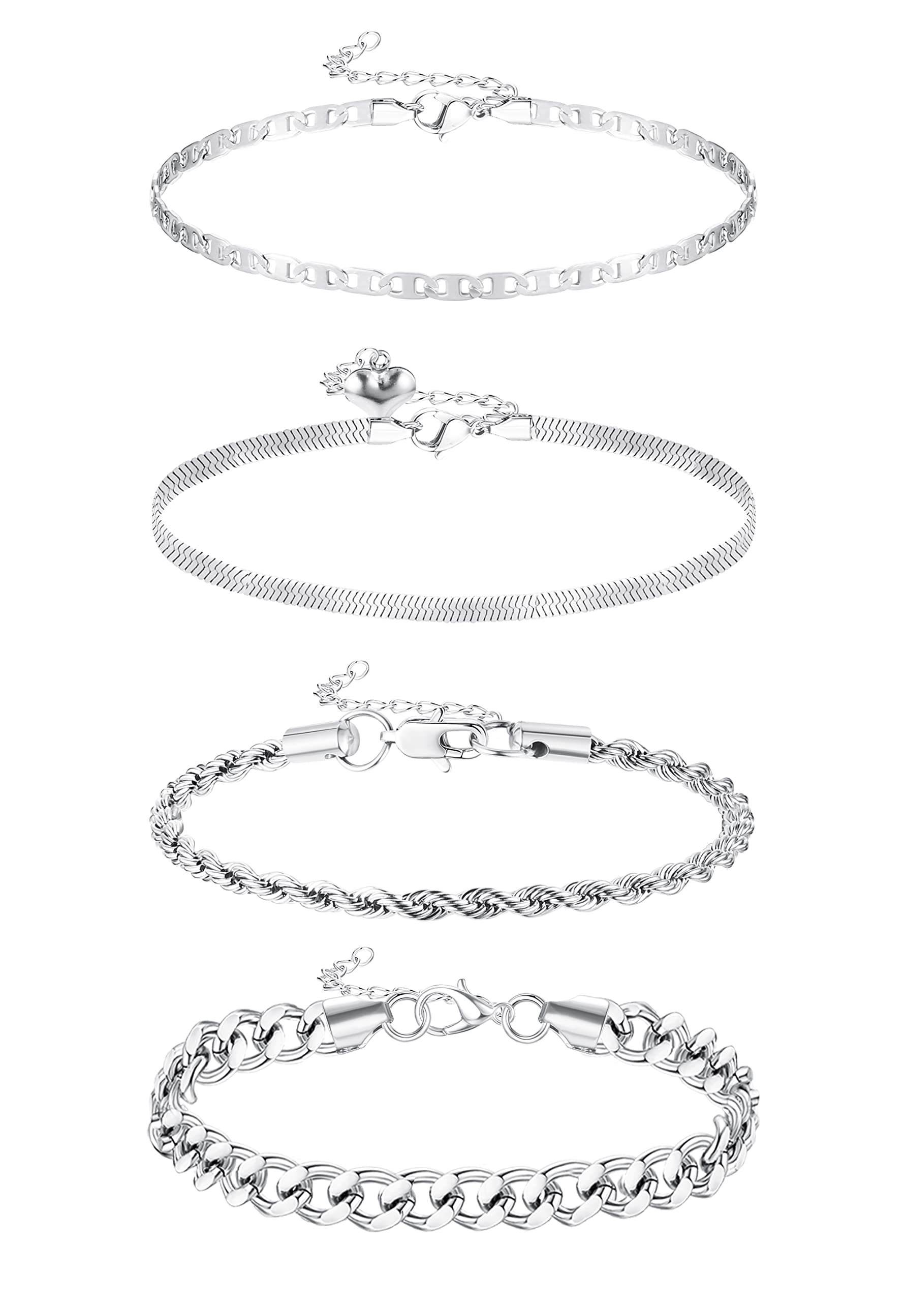 HANPABUM 3-4 PCS Stainless Steel Chain Anklet for Women Dainty Boho Tennis Ankle Bracelets Set Layered Link Paperclip Chain Anklet Adjustable Summer Beach Foot Jewelry