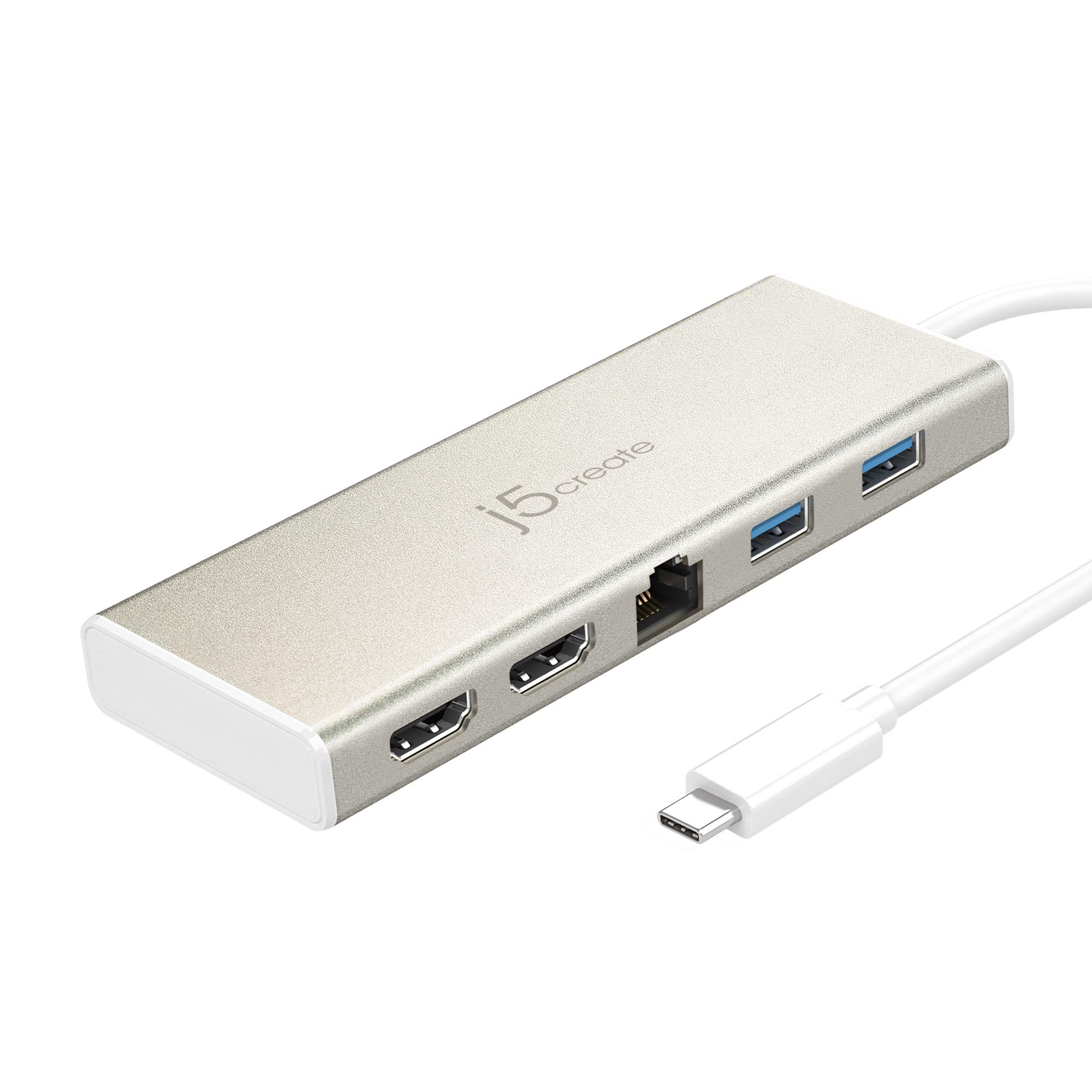 j5create USB-C Mini Dock - Type C Hub with 2X 4K HDMI, 2X USB 3.0, Ethernet, Power Delivery 2.0, JCD381-R (Renewed)