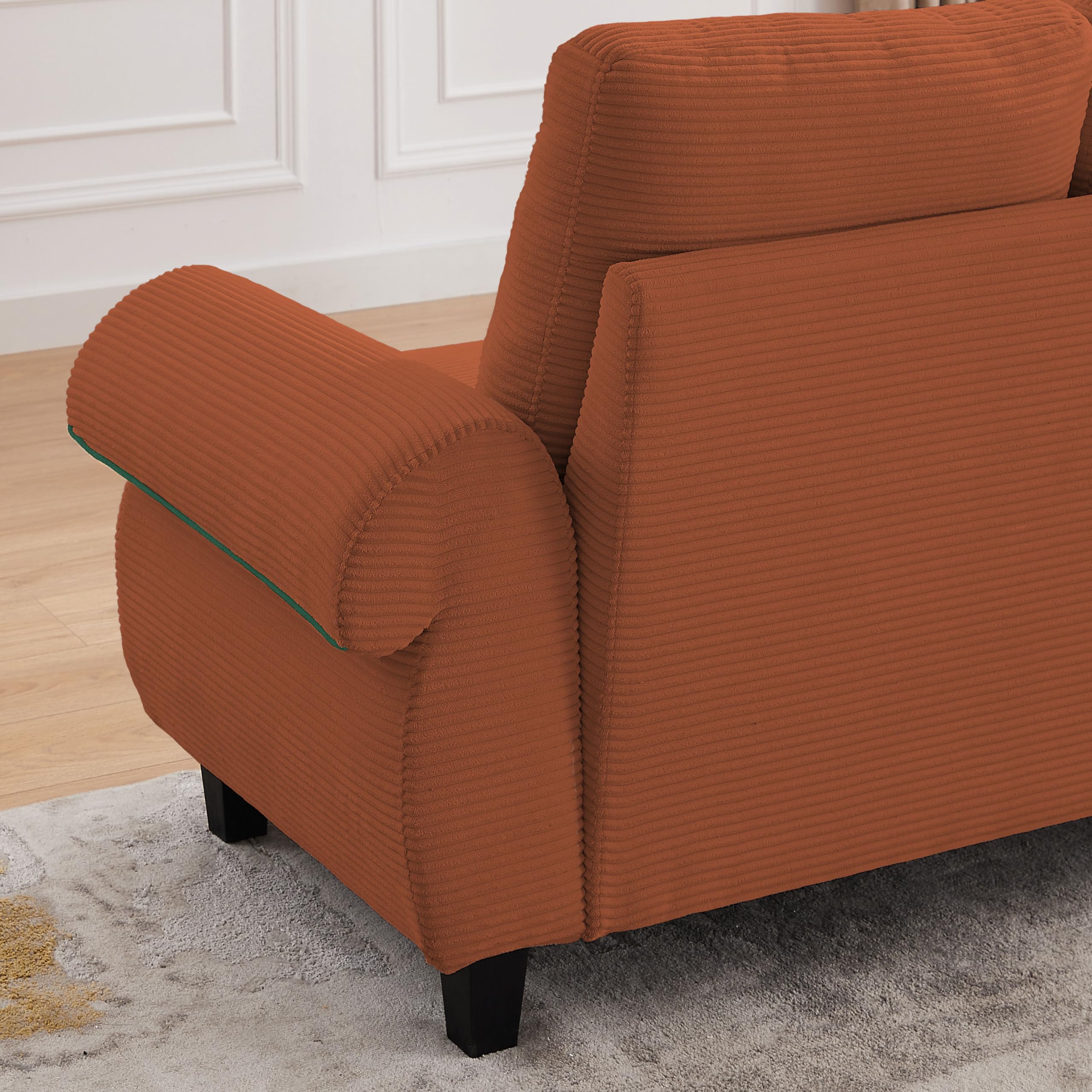 Pingliang Home 112" Sectional Sofa Couch, 4 Seat L Shaped Couch with Reversible Ottoman and Wooden Legs, Modern Polyester Fabric Couches for Living Room Apartment Office, Orange