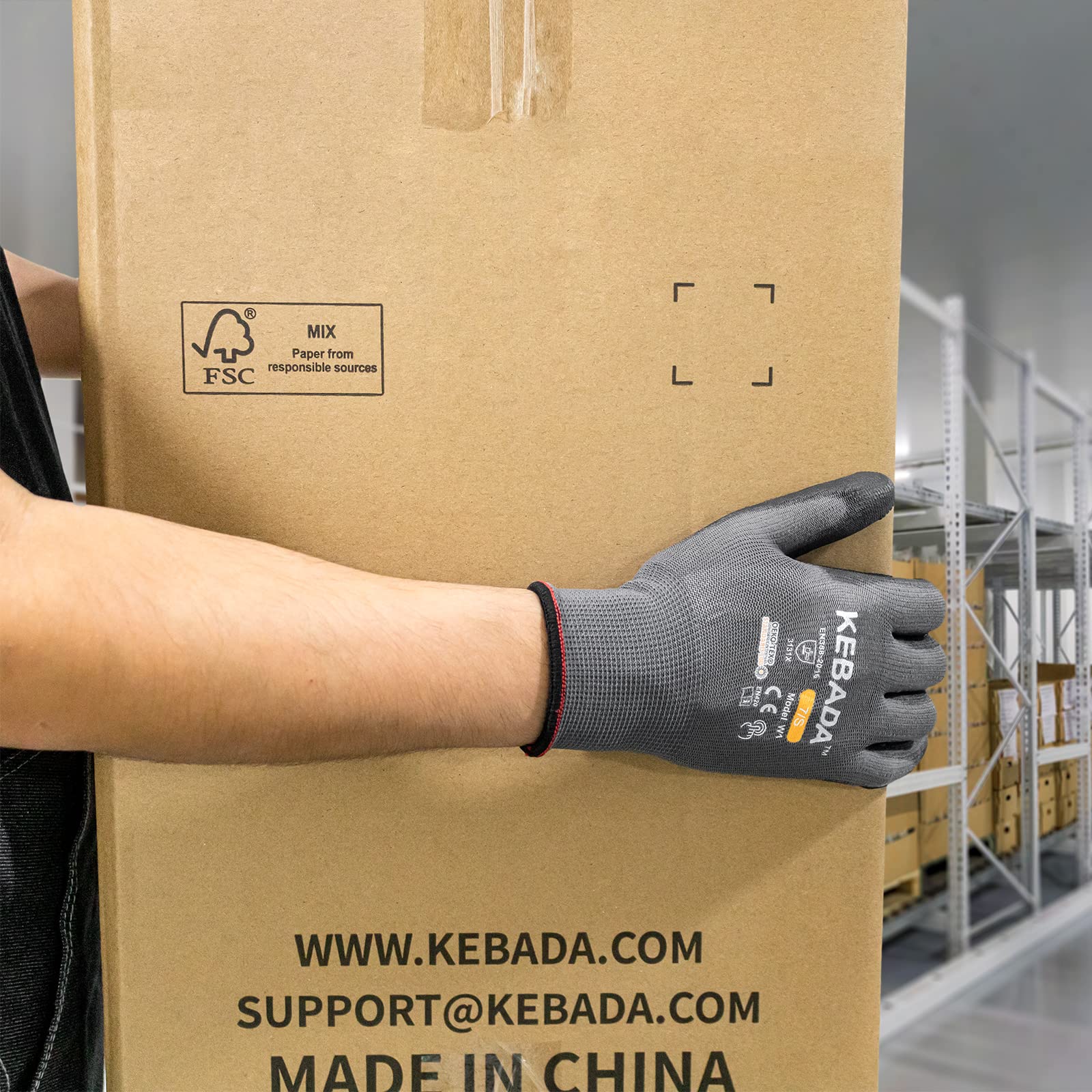 Kebada W1 Work Gloves for Men and Women with Grip,12 Pairs Bulk Pack Mechanic Gloves,PU Coating on Palm & Fingers,Breathable Mens Gardening Touchscreen,Lightweight,Gray Large