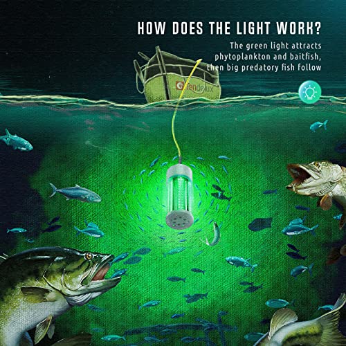 Tendelux Underwater Fishing Light, 110V Super Bright Green LED Submersible Light Attractants for Docks, Boats or Kayaks, IP68 Rated for Fresh & Salt Water (30ft Cable)