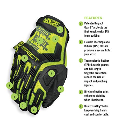 Mechanix Wear: Hi-Viz M-Pact Work Gloves (Medium, Fluorescent Yellow)