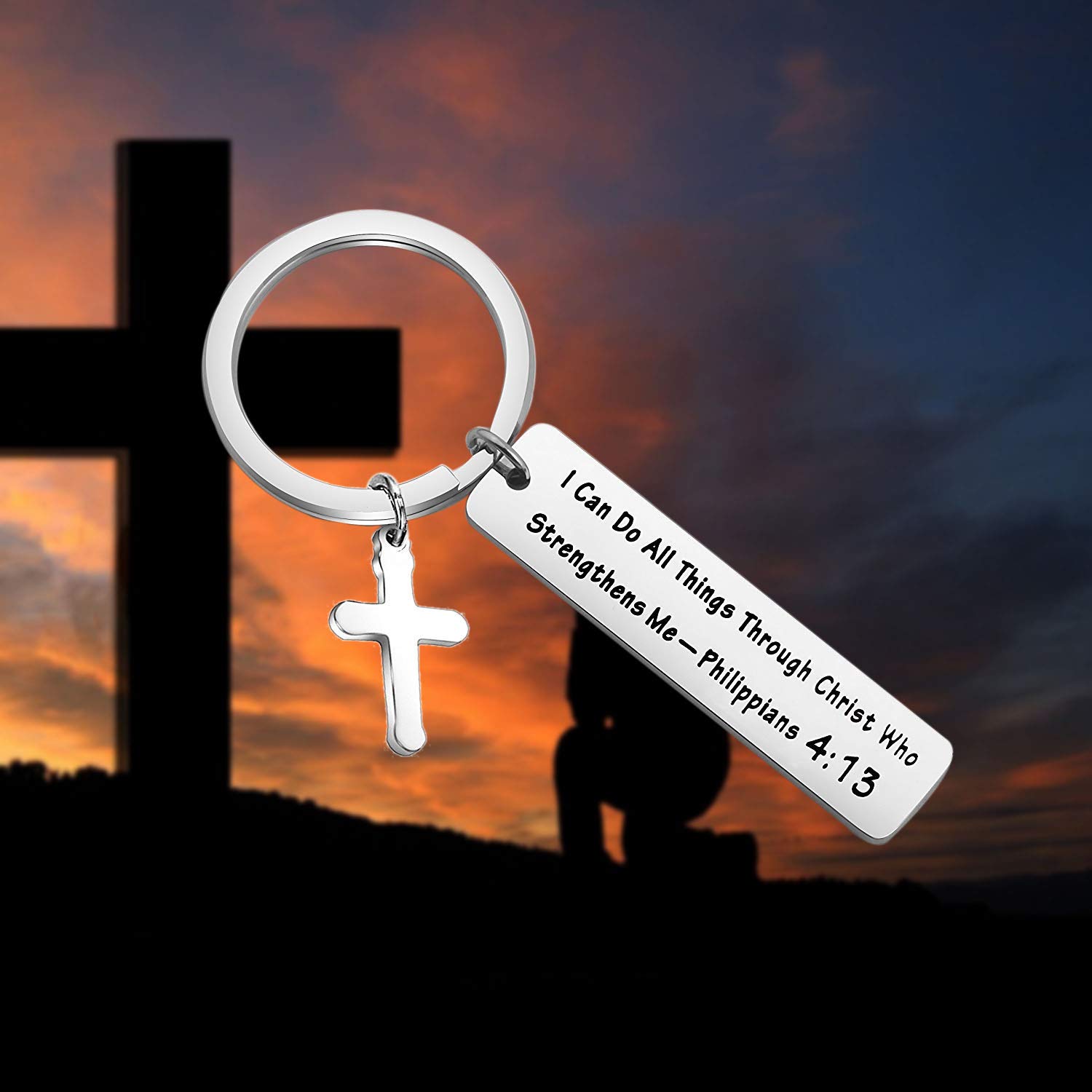 FEELMEM I Can Do All Things Through Christ Who Strengthens Me Philippians 4:13 Keychain Religious Jewelry Christian Gifts(Keychain)