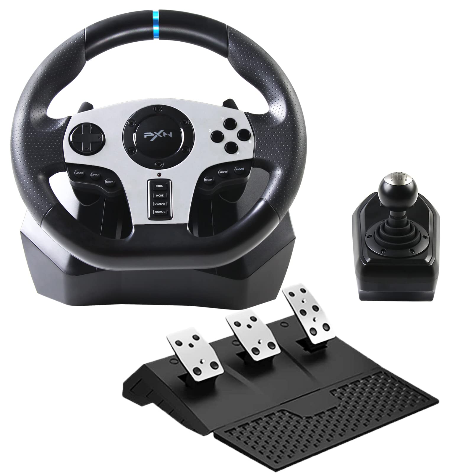 Gaming Racing Wheel, PXN V9 270°/900° Adjustable Racing Steering Wheel, with Clutch and Shifter, Support Vibration and Headset Function, Suitable for PC, PS3, PS4, Xbox One, Nintendo Switch.
