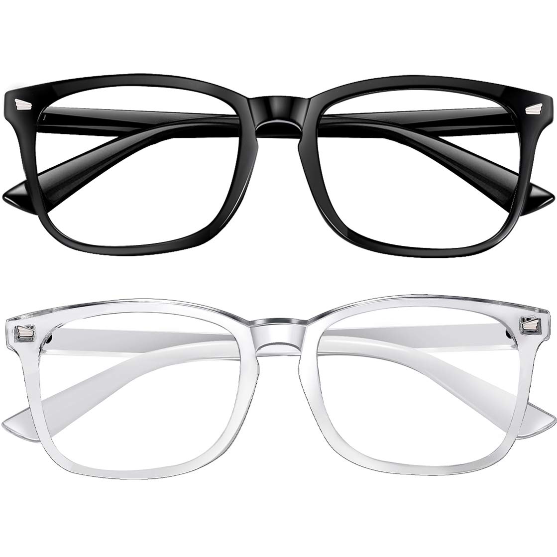 Feirdio Blue Light Blocking Glasses -2pack Square Computer Glasses Women/Men, Nerd Reading Gaming Glasses Non Prescription Blue Light Blocking Glasses