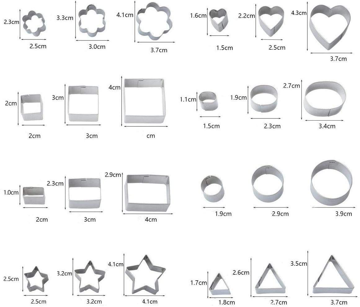 Hovico 24 Pcs Mini Cookie Cutters, Metal Cookie Cutters Set, Heart Star Flower Geometric Shaped Assorted Sizes, used to make DIY cake decorations in the shape of cookies, fruits, vegetables, bread