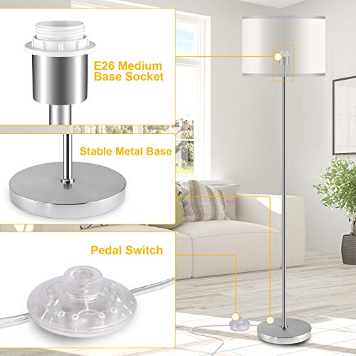 Floor Lamps for Living Room with 2 Lamp Shades, LED Modern Standing Lamp Simple Design, Tall Reading Pole Lamp Standing Light, Silver Floor Lamps for Bedroom, Office, Study Room by PARTPHONER