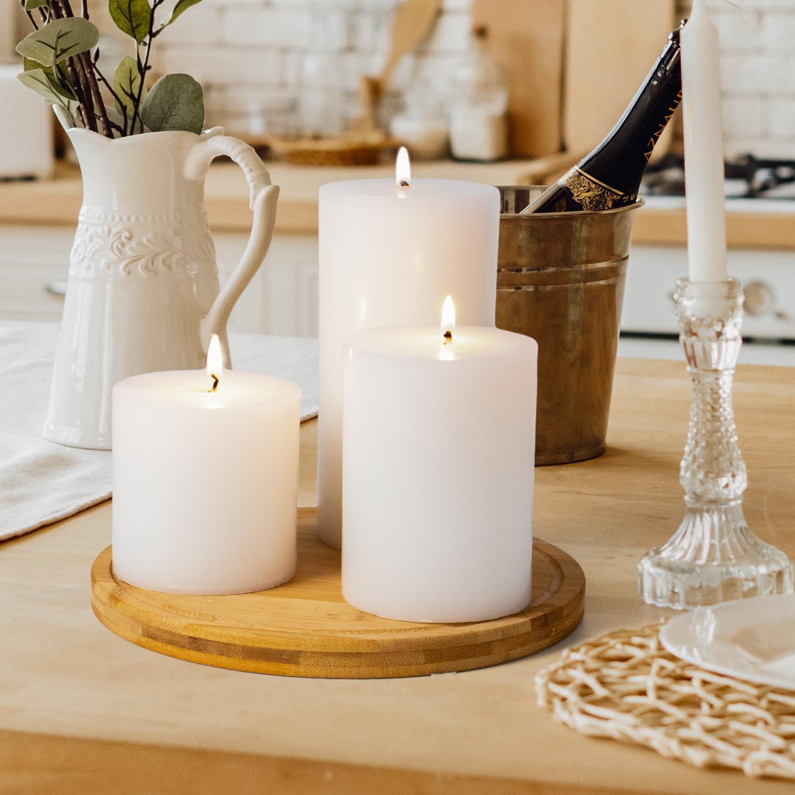 KONNI White Pillar Candles Set of 6, 3"x 3" Unscented Pillar Candles Bulk, 30 Hours Long Burning Candles, Smokeless&Dripless Large Round Candle for Wedding, Home Decoration, Parties, Spas, Dinner