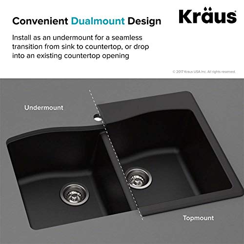 Kraus Forteza 33" Drop-In/Undermount Granite 50/50 Double Bowl Kitchen Sink - Grey (KGD-52GREY) , Gray
