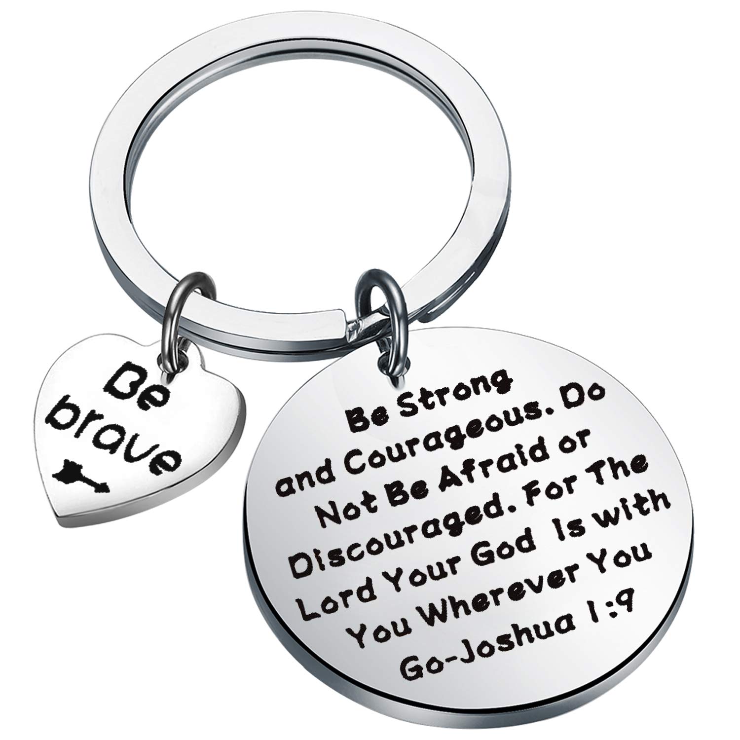 FEELMEM Joshua 1:9 Be Strong And Courageous Religious Keychian Be Brave Inspirational Keyring Scripture Jewelry Christian Gift (silver)