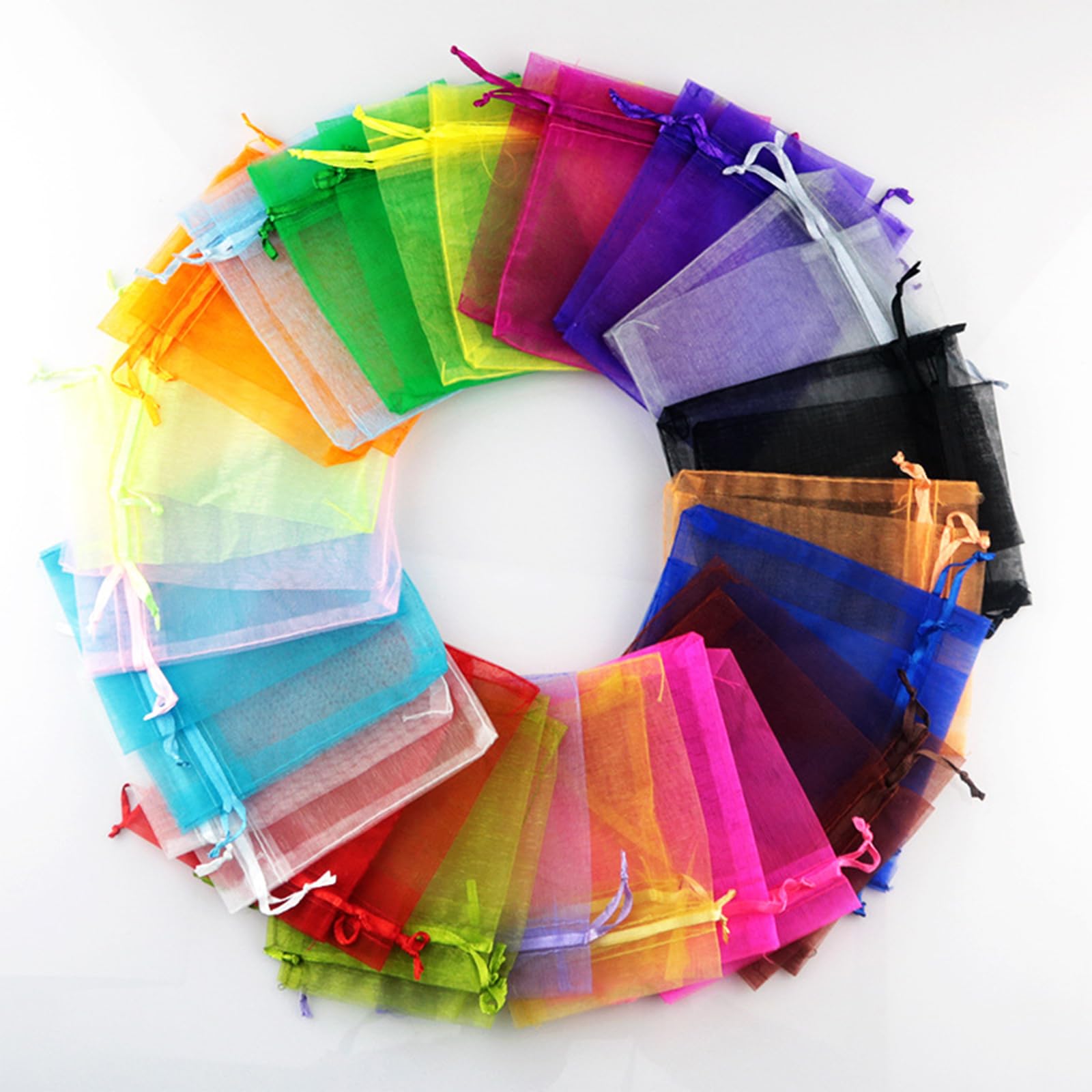 MISSJOJIAY 100Pcs Organza Bags Gift Bags, Sheer Organza Bags for Wedding Favor With Drawstring, 4.72 x 4 Inch Gift Bags, Party Favor Bags, Jewelry Bags. (multicolor)