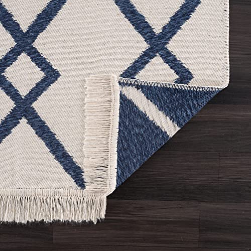 Keen Home Design Area Rugs - 2x4 Reversible and Machine Washable Boho Rug - 100% Cotton - Two Sided Rug for Living Room, Kitchen, Hallway, Bedroom, Entryway - (2β x 3β7ββ, Navy)