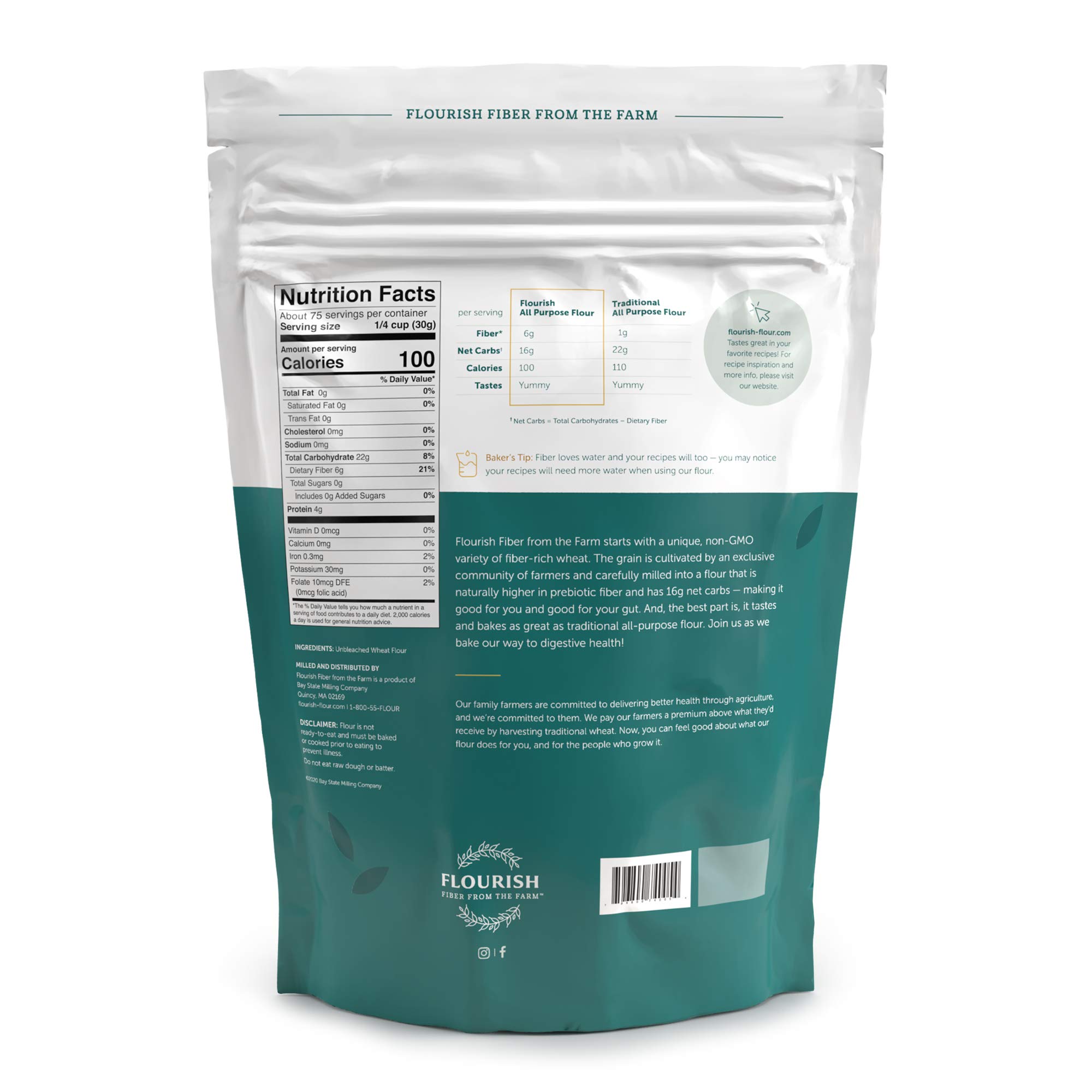 Flourish Fiber from the Farm - High Fiber/Low Carb, Unbleached All Purpose Flour, 2 lbs