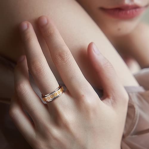 FIBO STEEL Stainless Steel Spinner Ring Fidget Band Rings for Women Men Flower Ring Set for Stress Relieving Wedding Promise Size 10