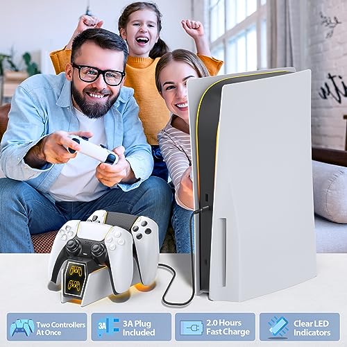 PS5 Controller Charger Compatible with DualSense & Edge Controller, 2.0 H Fast PS5 Charger with 5V/3A Adapter and USB-C Cable, PS5 Charging Station with 2 Charging Options & Indicator