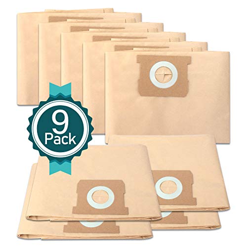 KEEPOW DXVA19-4101 Shop Vac Bags Compatible with DEWALT, Vacuum Bags for Dewalt 6-10 Gallon DXV06P, DXV09P, DXV10P, DXV10S, Disposable Filter Bag, 9 Pack