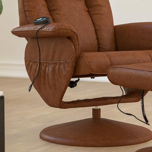 Flash Furniture Massaging Multi-Position Recliner and Ottoman with Wrapped Base, Piece Set, Brown