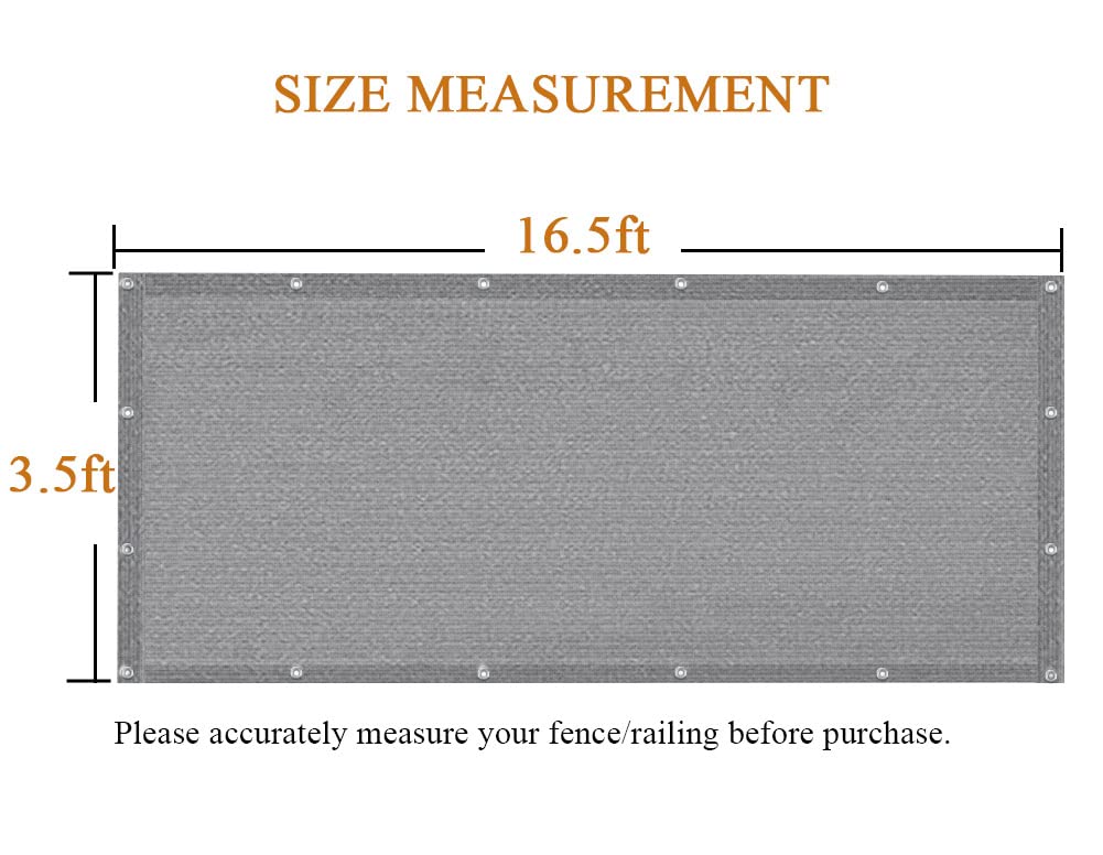 iCover 3.5x16.5ft Balcony Privacy Screen Fence, UV-Resistant Railing Fence Cover for Porch Deck Backyard Patio Garden, Cable Zip Ties Included, Grey