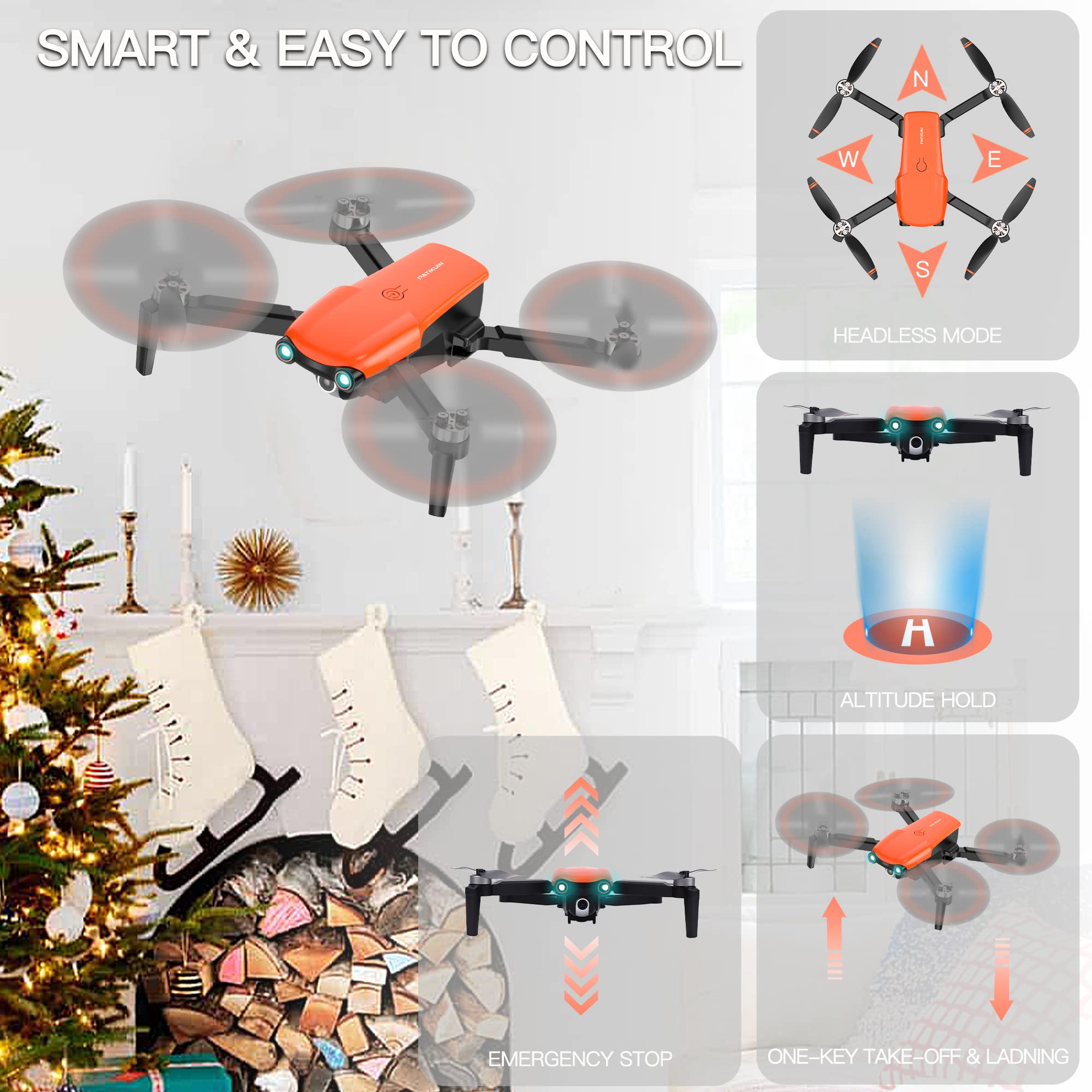 Drone with Camera for Adults, 2K Foldable Drones for Beginners, RC Drone Toys Gifts with Brushless Motor, RC Quadcopter Circle Fly Follow Me Gesture Control