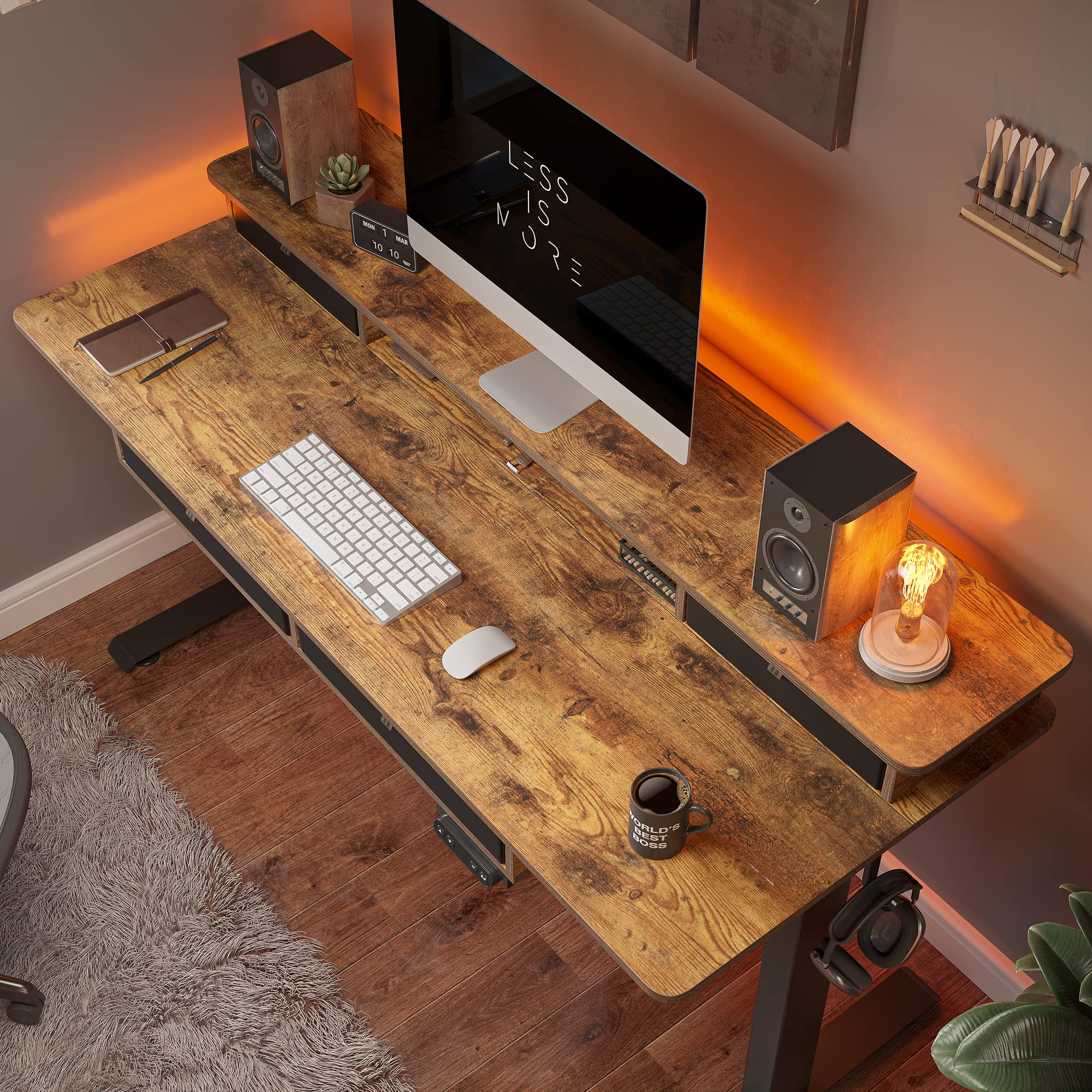 FEZIBO Height Adjustable Desk with 4 Drawers Storage and 3-Drawer Rolling Filing Cabinet