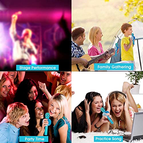 FISHOAKY Karaoke Microphone[Updated], Kids Wireless Bluetooth Karaoke Microphone Portable Mic Player Speaker with LED for Christmas Birthday Home Party KTV Outdoor