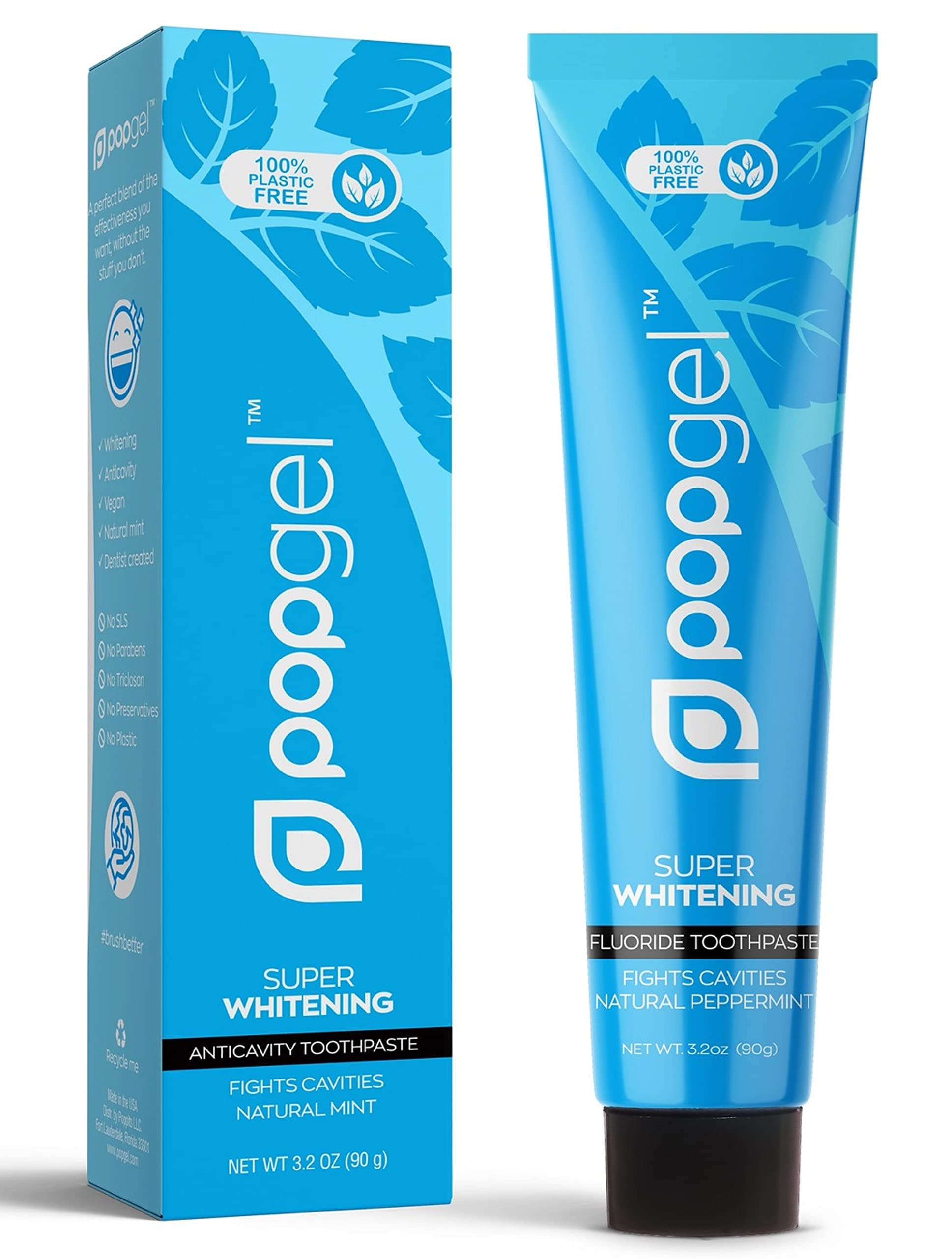 PopGel Super Whitening Toothpaste - 100% Plastic Free Toothpaste (Natural Peppermint)