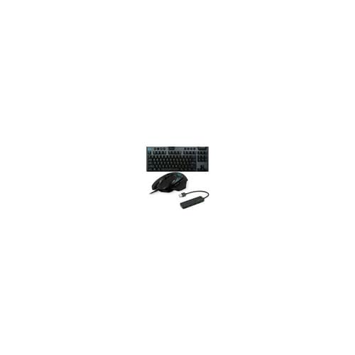 Logitech G915 TKL Tenkeyless LIGHTSPEED Wireless RGB Mechanical Gaming Keyboard (Carbon, Tactile) Bundle with HERO Wired Gaming Mouse, and 4-Port USB 3.0 Hub (3 Items)