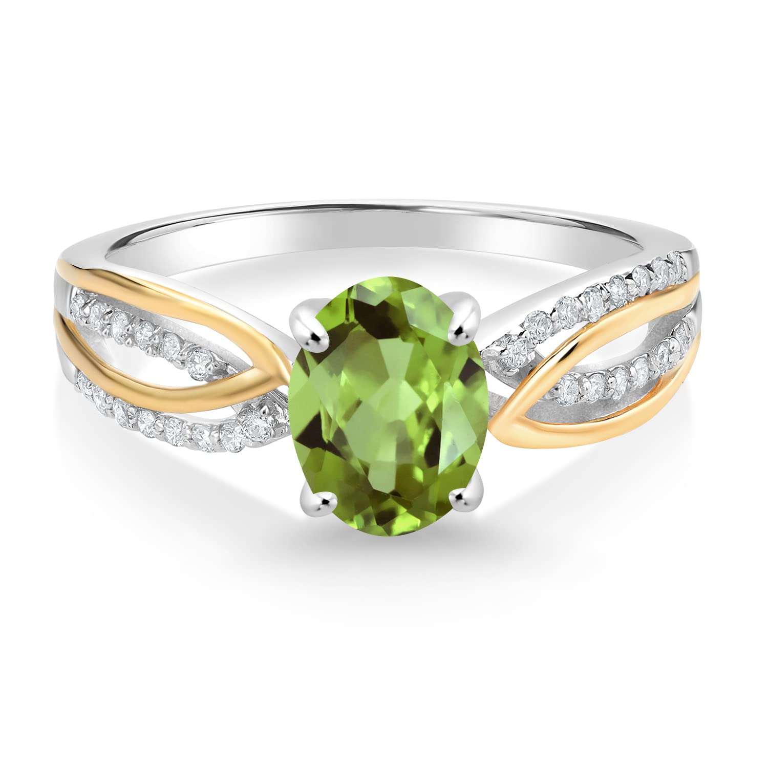 Gem Stone King 925 Sterling Silver and 10K Yellow Gold 8X6MM Oval Gemstone Birthstone and White Lab Grown Diamond Engagement Ring For Women | Available In Size 5, 6, 7, 8, 9
