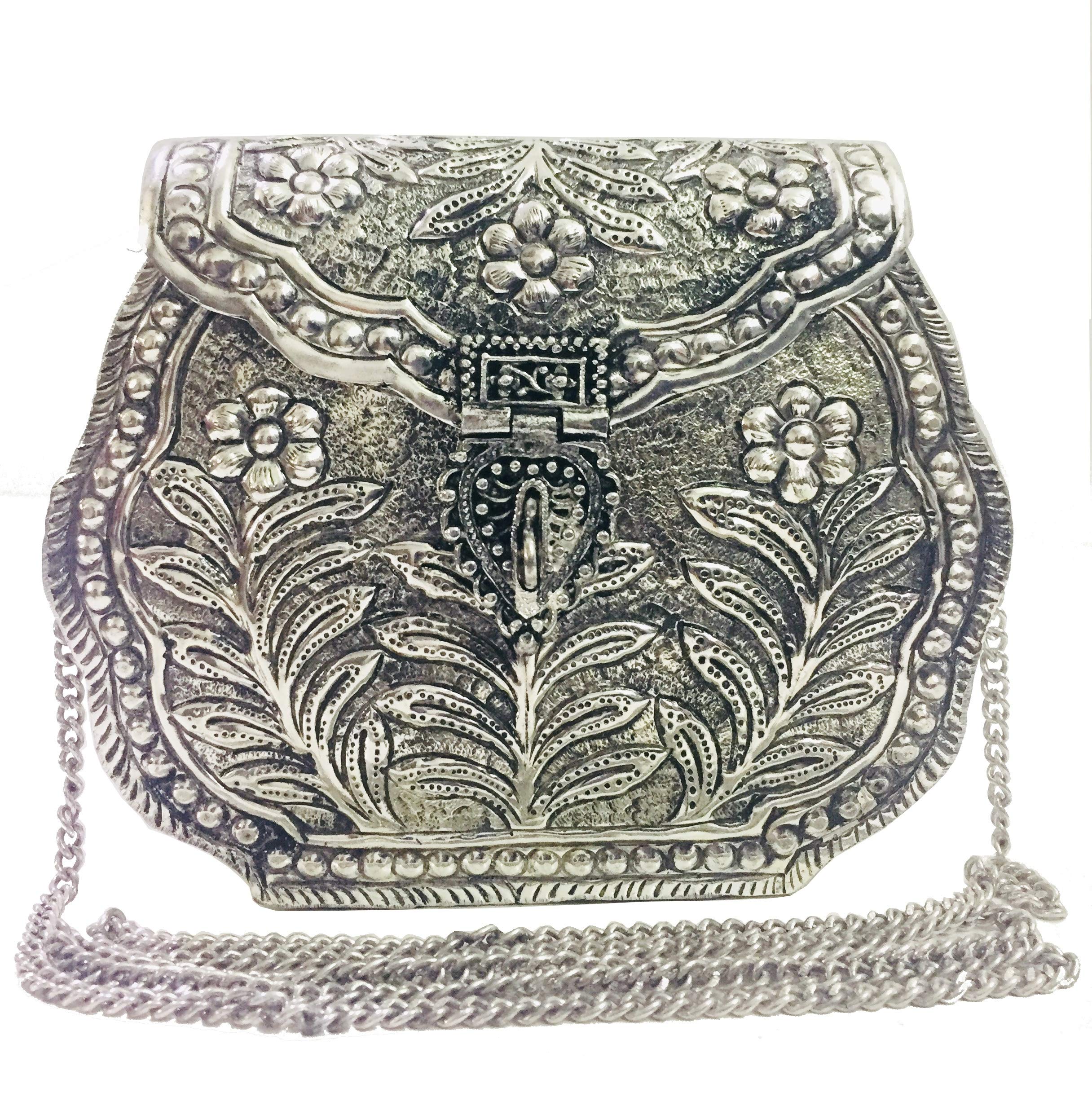 eid gift Indian Vintage Brass silver clutch Purse antique Ethnic Handmade Women metal clutch Bag