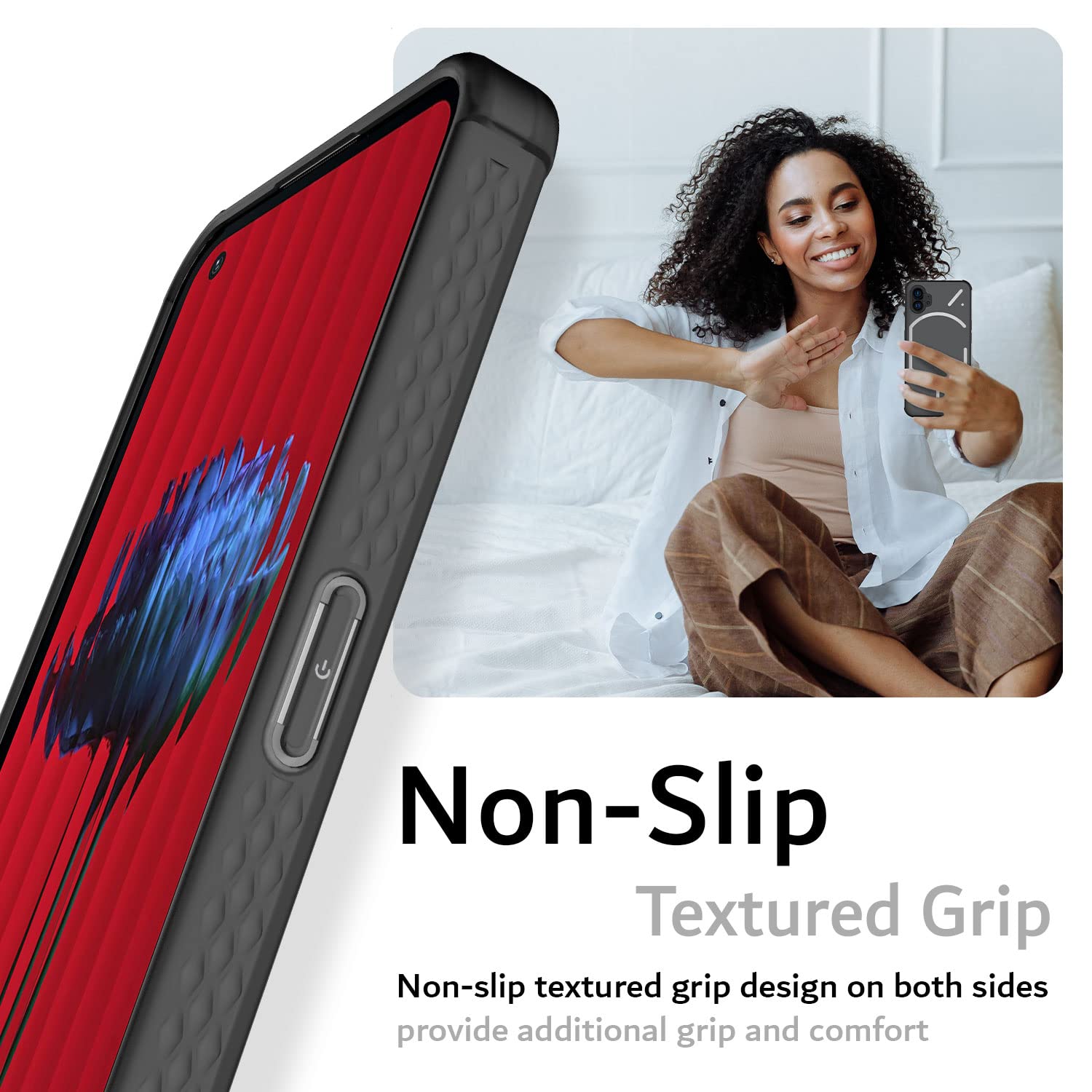 TUDIA Rugged Fit Designed for Nothing Phone (1) Case, [SKN] Shockproof Anti-Yellowing Slim Grip Semi-Transparent TPU Bumper Reinforced Corners Drop Protection for Nothing 1 Phone Case - Frosted Black