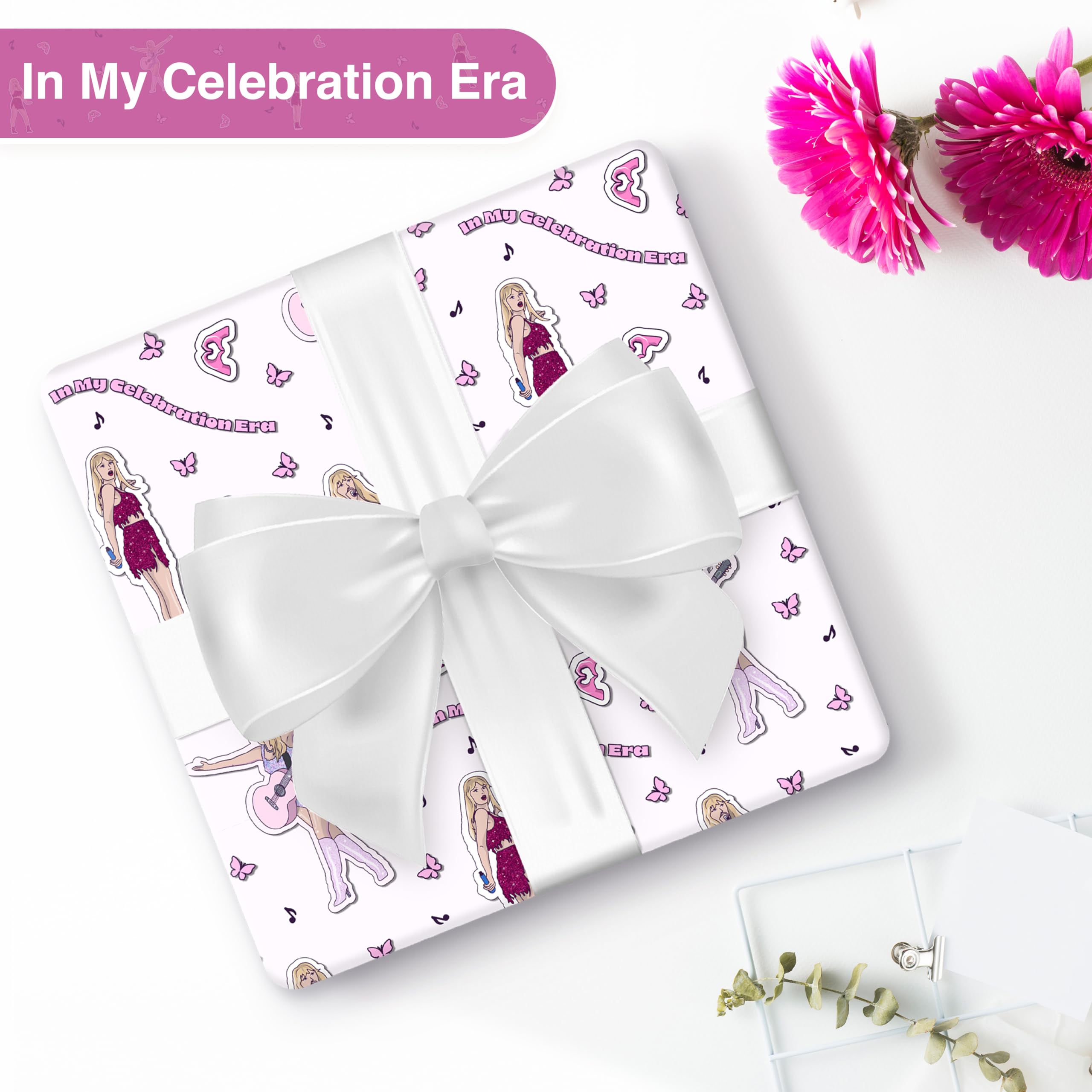 Popular Singer, Gift Wrapping Paper,Gift Wrap Sheets, 5 Sheets, 20X30 inches, Folded flat sheets, Red/Pink/Maroon, Christmas, Birthdays, Events,