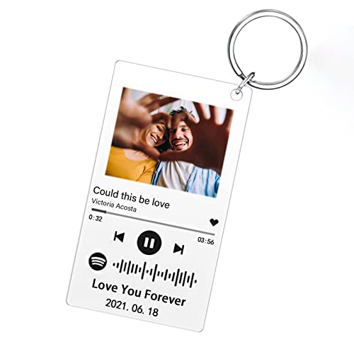 Custom Acrylic Spotify Music Keychain,Personalized Photo Song Keychain with Spotify Music Code Gift For Him Her Couples Lover Valentine’s Day