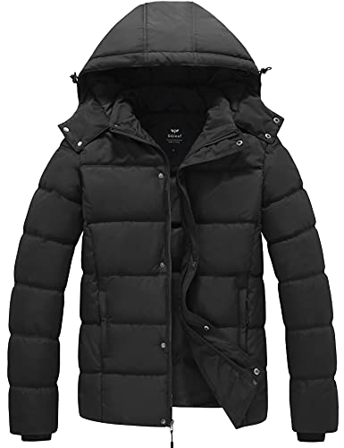 GGleaf Men's Puffer Jacket Down Winter Coat Insulated and Water-Resistant with Hood Removable Black Medium