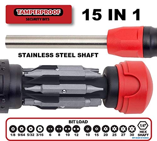 Megapro Tamperproof 15 in 1 Multi Bit Screwdriver (Black/Red)
