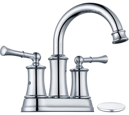 Hangoro Bathroom Faucet, 2 Lever Handles Centerset Faucets for Bathroom Sink, Touch On Bathroom Faucets w/Pop Up Drain for Vanity, Lavatory, Bathroom or Sink, Chrome(L2303-CP)