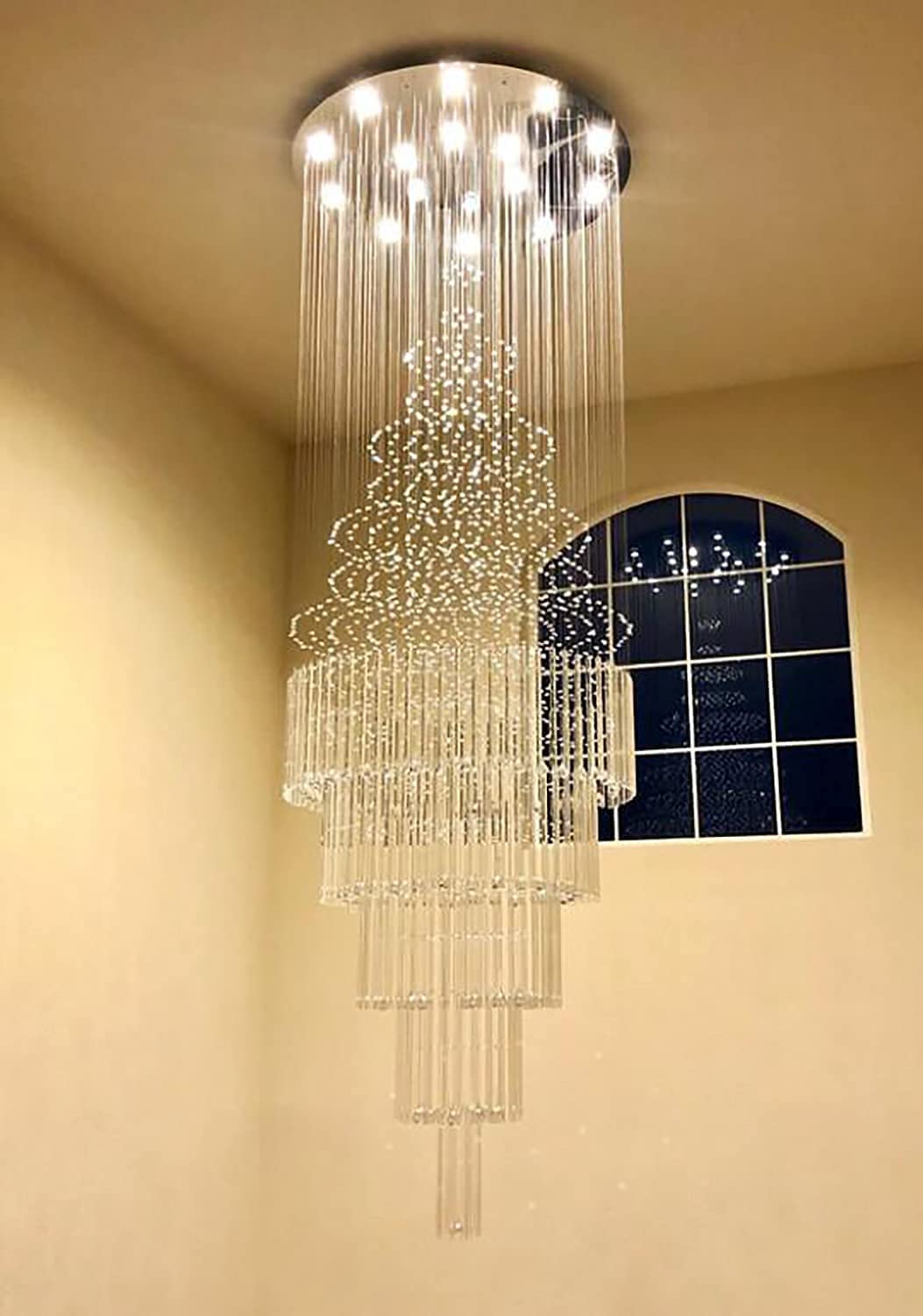 Flashing God D32''X H120'' High Ceiling Chandelier Crystal Raindrop Chandeliers Staircase Large Chandelier Villa Entrance Foyer Ceiling Light High Ceiling Pendant Light Fixture,12 Bulbs Include