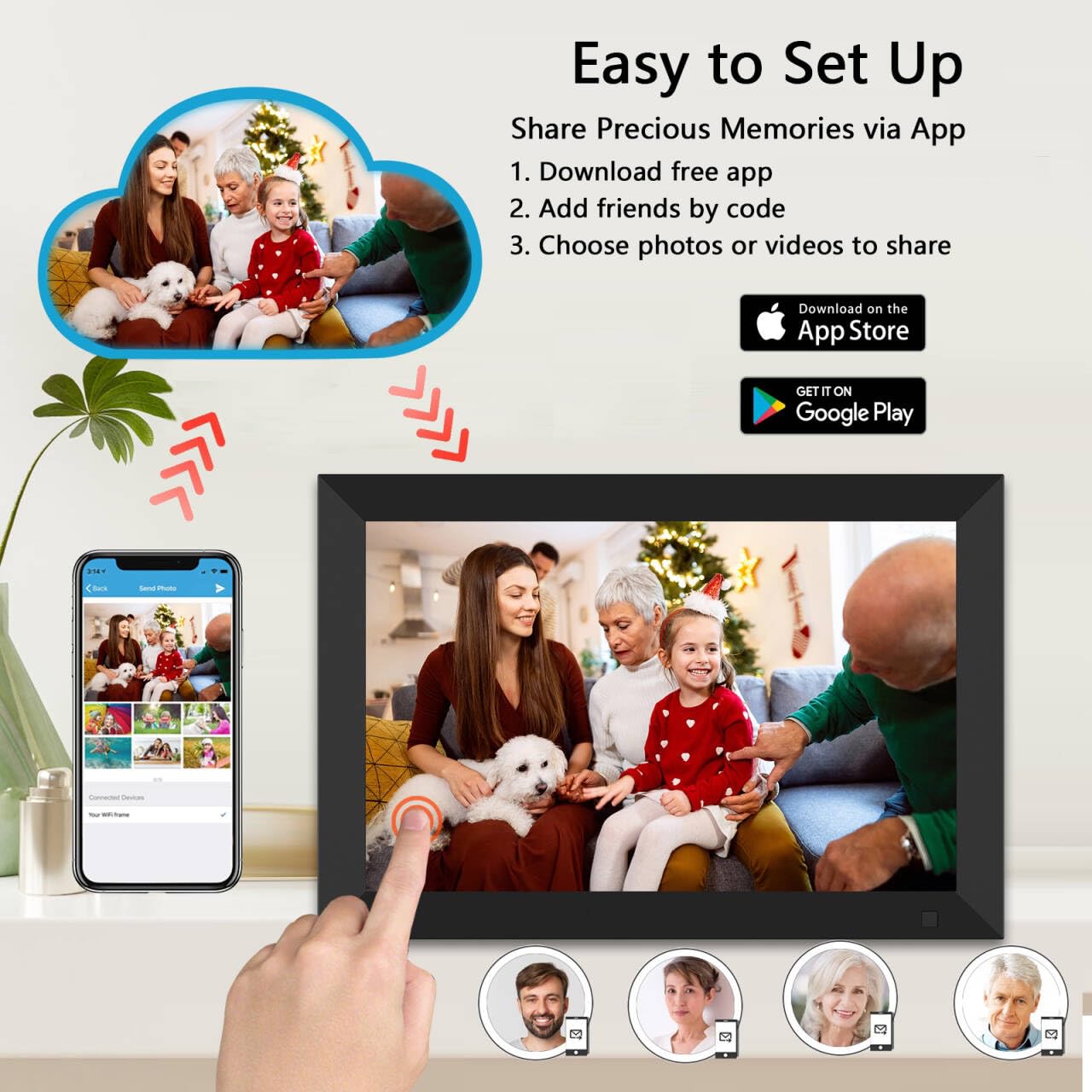 FRAMEO Smart Digital Photo Frame, 10.1 Inch WiFi Digital Picture Frame with IPS Touch Screen, Auto-Rotate, 16GB Storage, Easy to Share Photos or Videos via Frameo APP from Anywhere (Black)