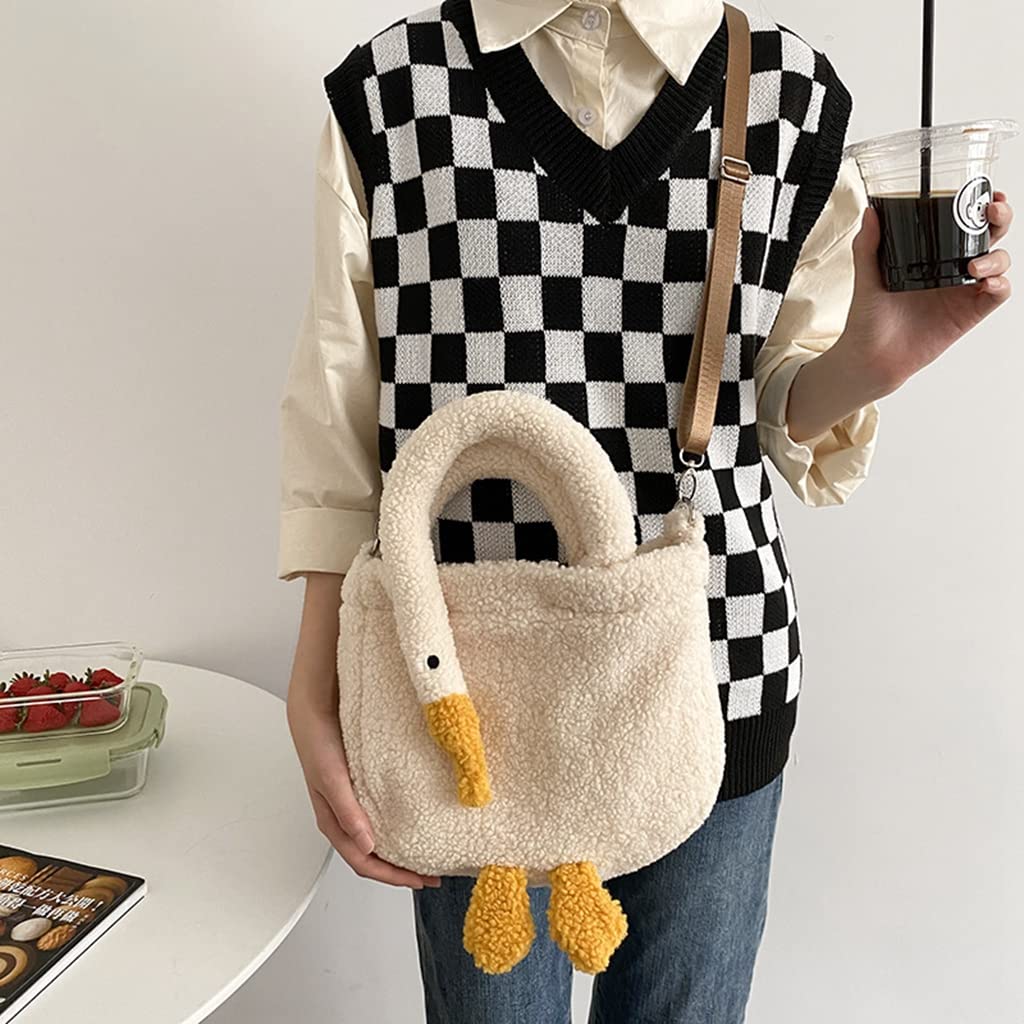 GRPKSSIB Cute Goose Purse Plush Tote Bag Fuzzy Goose Handbag Soft Shoulder Bag for Women